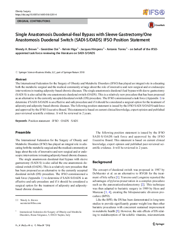 (PDF) Single Anastomosis Duodenal-Ileal Bypass with Sleeve Gastrectomy/One Anastomosis Duodenal ...