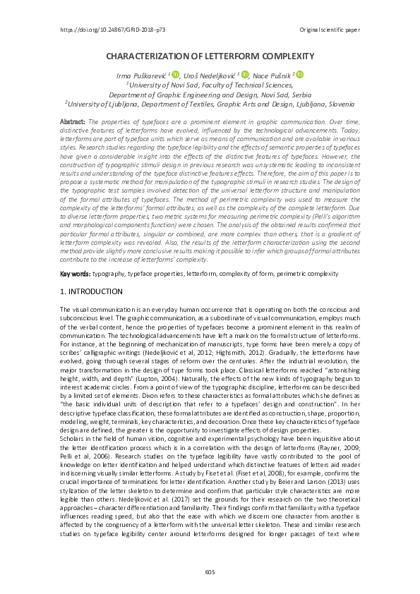(PDF) Characterization of Letterform Complexity