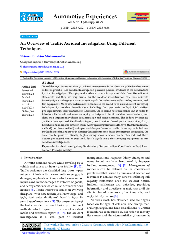 (PDF) An Overview of Traffic Accident Investigation Using Different ...