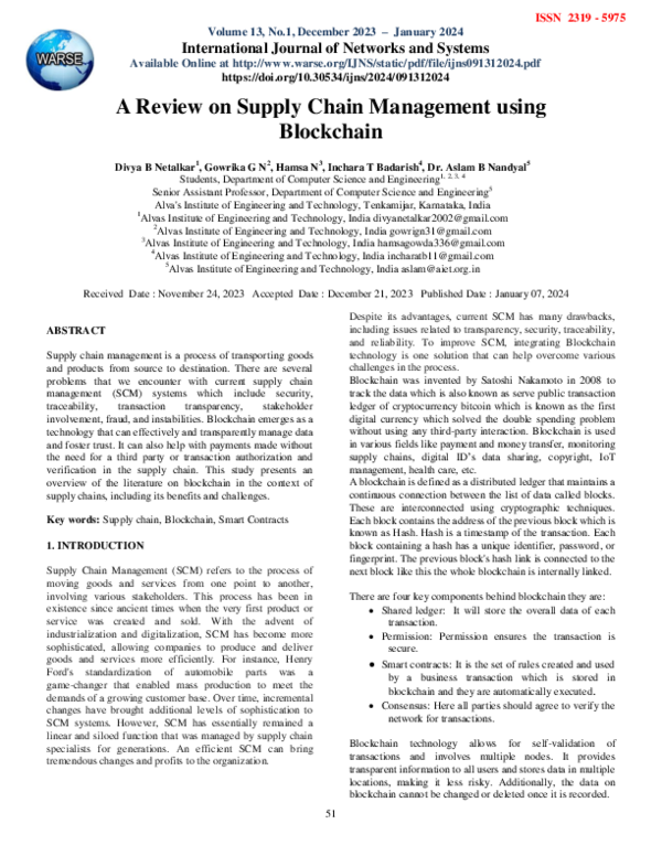 Pdf A Review On Supply Chain Management Using Blockchain