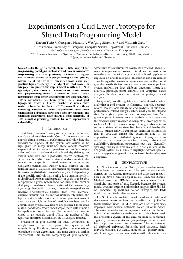 (PDF) Experiments on a grid layer prototype for shared data programming model