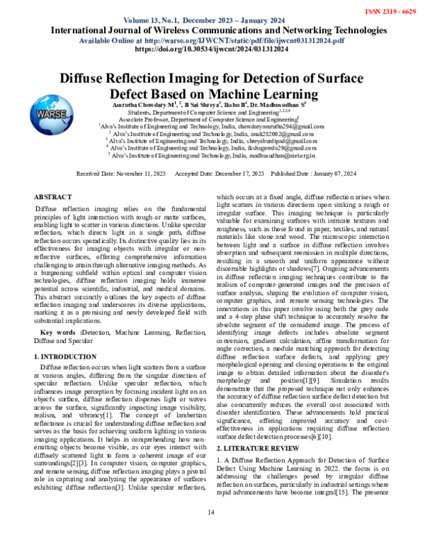 Pdf Diffuse Reflection Imaging For Detection Of Surface Defect Based