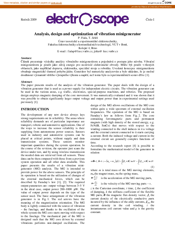 (PDF) Analysis, design and optimization of vibration minigenerator
