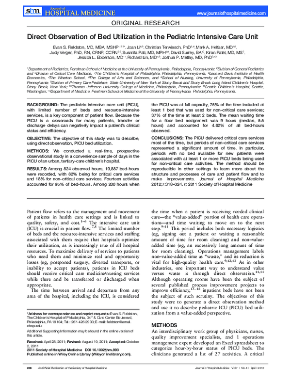 (PDF) Direct observation of bed utilization in the pediatric intensive ...