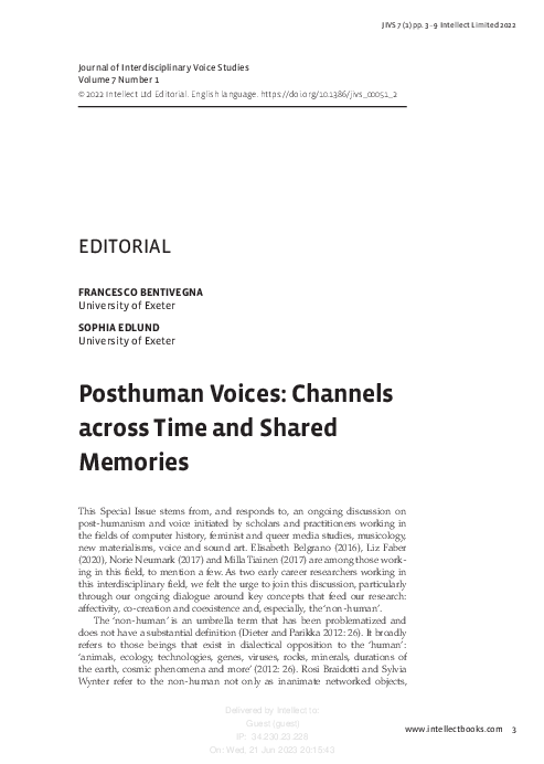 (PDF) Posthuman Voices: Channels across Time and Shared Memories