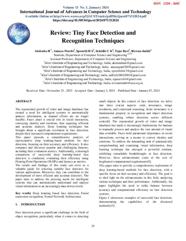 Pdf Review Tiny Face Detection And Recognition Techniques