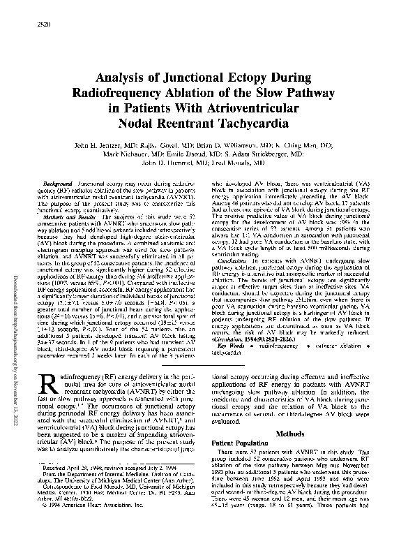 Pdf Analysis Of Junctional Ectopy During Radiofrequency Ablation Of