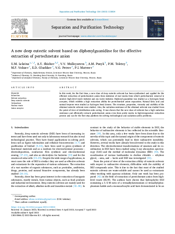 (PDF) A new deep eutectic solvent based on diphenylguanidine for the ...