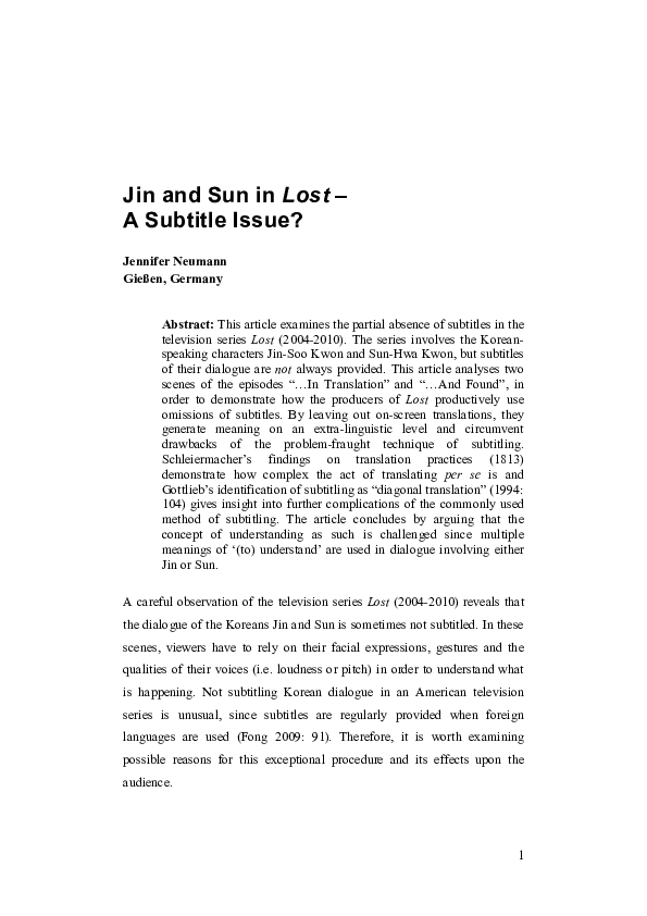 (PDF) Jin and Sun in Lost - A Subtitle Issue?