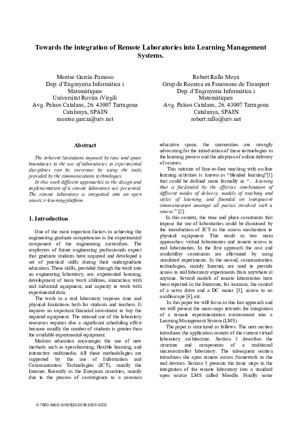 (PDF) Towards the integration of Remote Laboratories into Learning Management Systems