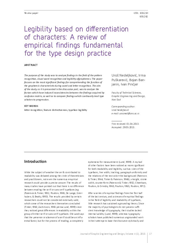 (PDF) Legibility based on differentiation of characters: A review of ...