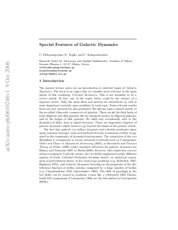 (PDF) Special Features of Galactic Dynamics | Christos Efthymiopoulos ...