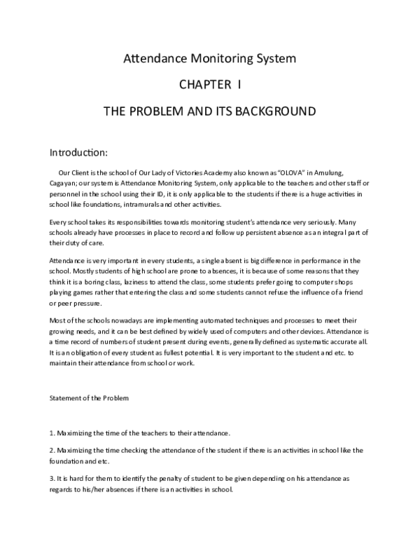 (DOC) Attendance Monitoring System CHAPTER I THE PROBLEM AND ITS BACKGROUND