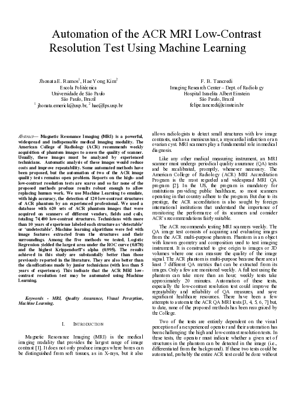 (PDF) Automation of the ACR MRI Low-Contrast Resolution Test Using ...