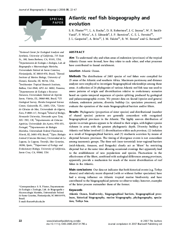 (PDF) Atlantic reef fish biogeography and evolution