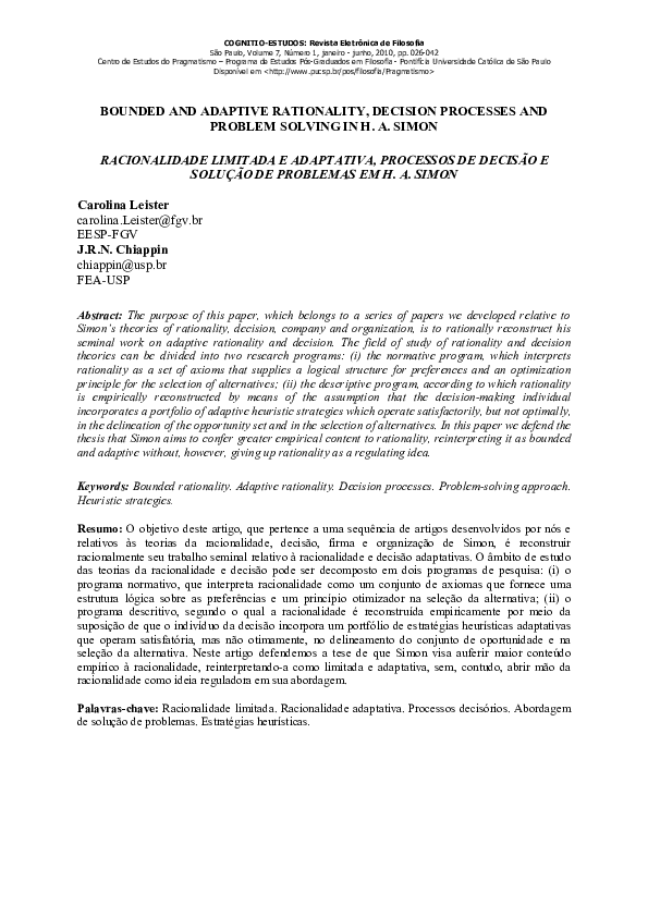 (PDF) Simon’s Bounded Rationality and Decision Making