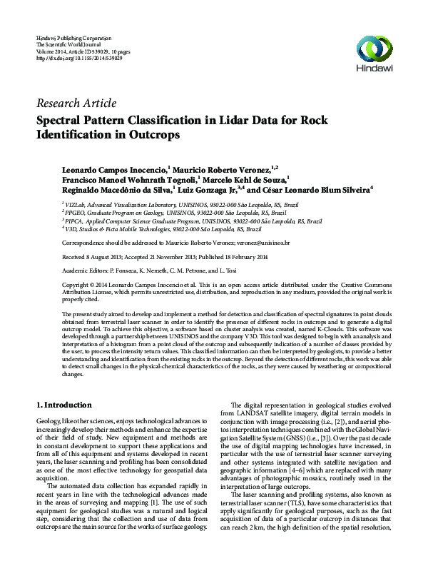 (PDF) Spectral Pattern Classification in Lidar Data for Rock Identification in Outcrops