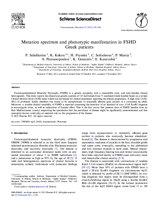 (PDF) Mutation spectrum and phenotypic manifestation in FSHD Greek patients