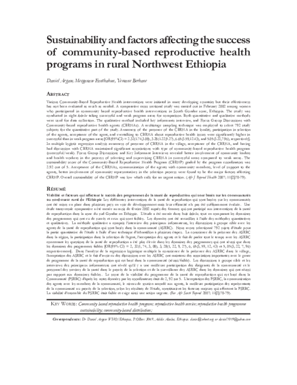 (PDF) Sustainability and Factors Affecting the Success of Community ...