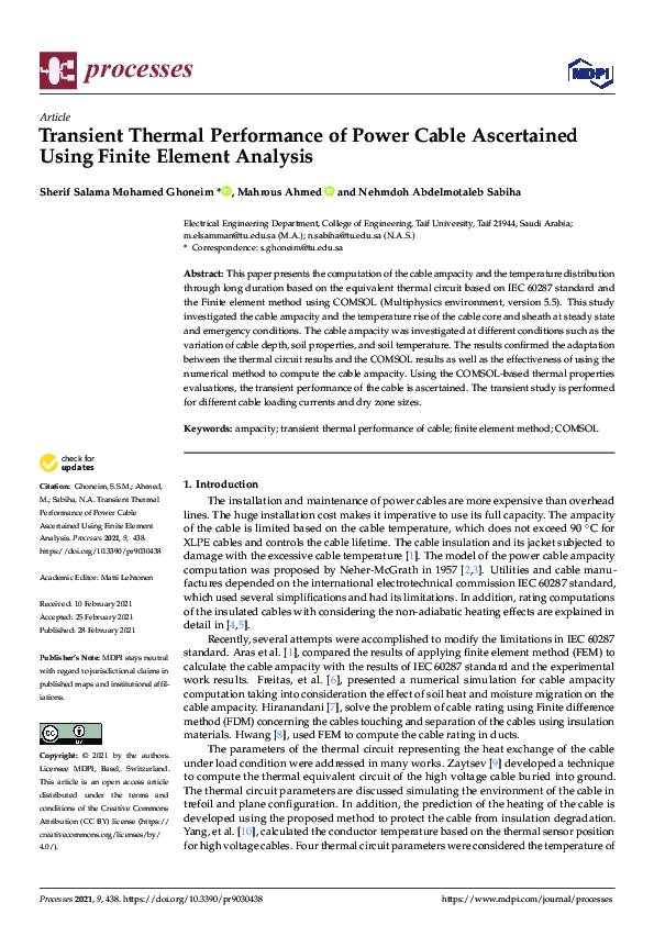 (PDF) Transient Thermal Performance of Power Cable Ascertained Using ...