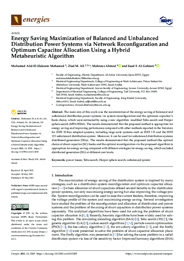 (PDF) Energy Saving Maximization of Balanced and Unbalanced Distribution Power Systems via ...