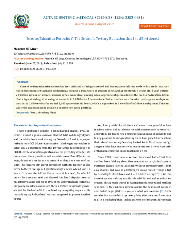 (PDF) Science/Education Portraits V: The Scientific Tertiary Education ...