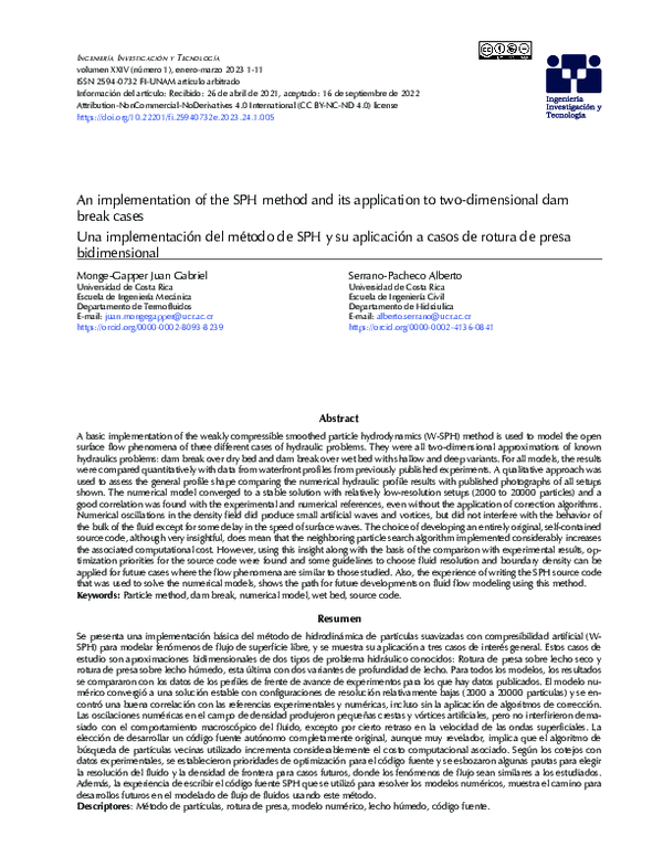 (PDF) An implementation of the SPH method and its application to two-dimensional dam break cases