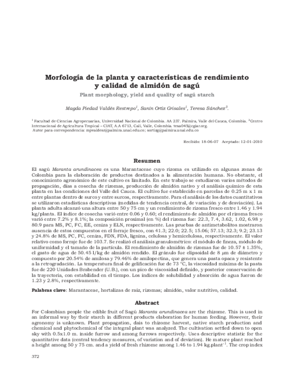 (PDF) Morfología de la planta y características de rendimiento y ...