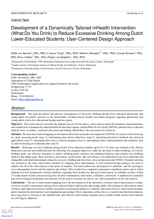 (PDF) Development of a Dynamically Tailored mHealth Intervention (What Do You Drink) to Reduce ...