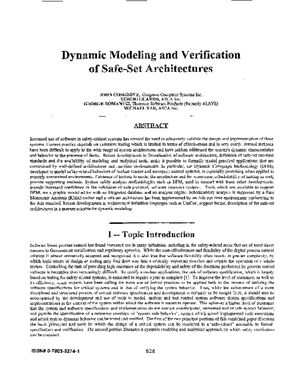 (PDF) Dynamic modeling and verification of safe-set architectures | Sergio Guarro - Academia.edu
