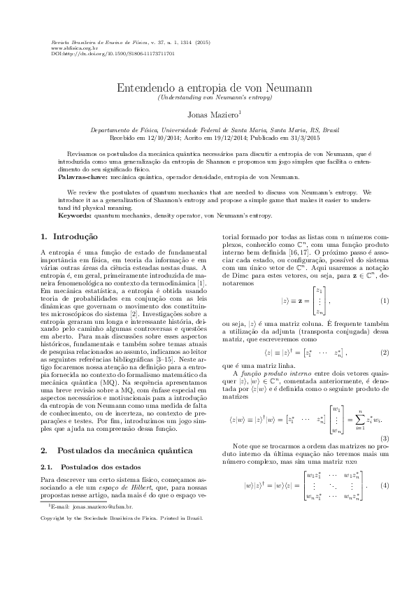 (PDF) Understanding von Neumann's entropy