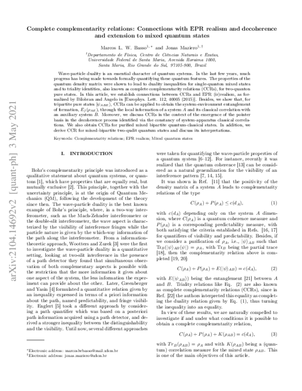 (PDF) Complete complementarity relations: Connections with EPR realism ...