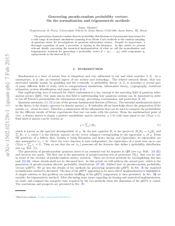 Generating pseudo-random probability vectors: On the normalization and ...