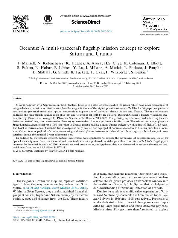 (PDF) Oceanus: A multi-spacecraft flagship mission concept to explore Saturn and Uranus