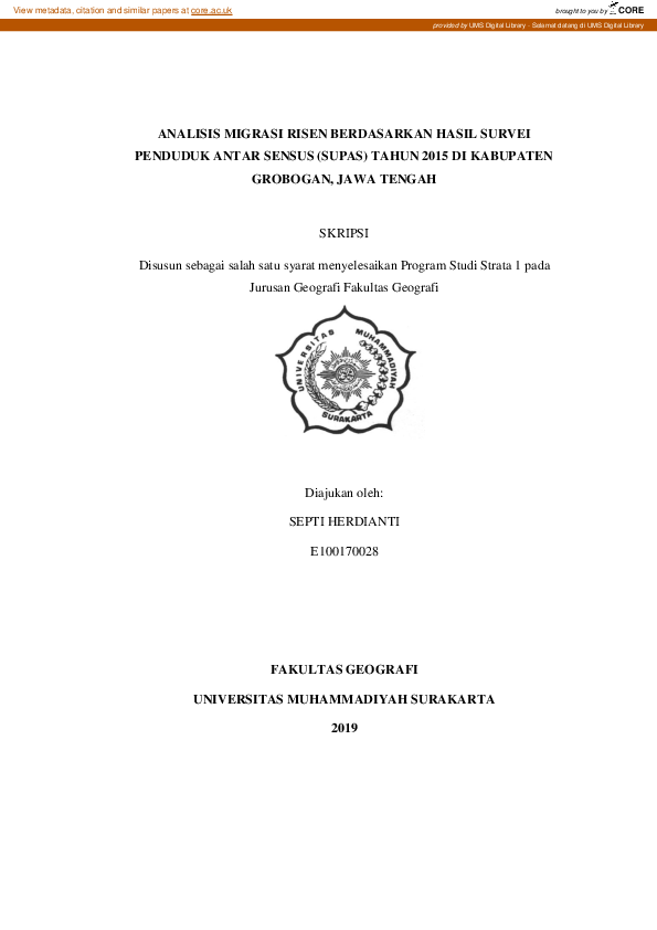 (PDF) Analisis Migrasi Risen berdasarkan Hasil Survei Penduduk Antar Sensus (SUPAS) tahun 2015 ...