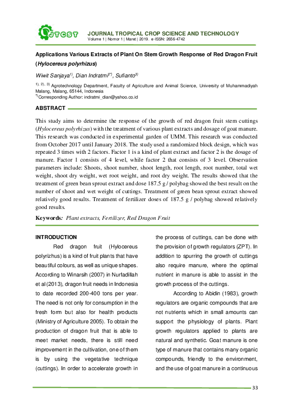 (PDF) Applications Various Extracts of Plant On Stem Growth Response of Red Dragon Fruit ...