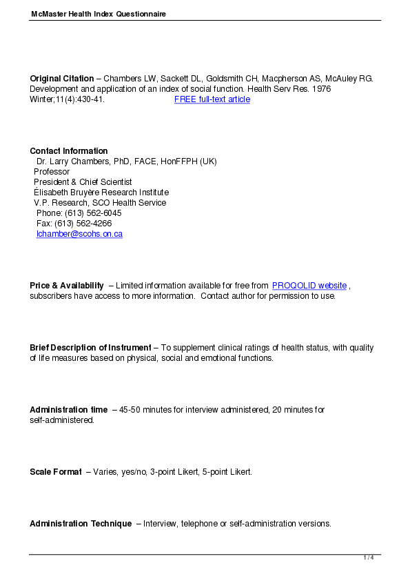 (PDF) Mcmaster Health Index Questionnaire