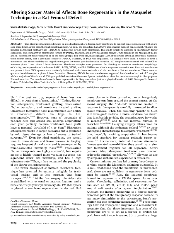 (PDF) Altering spacer material affects bone regeneration in the ...