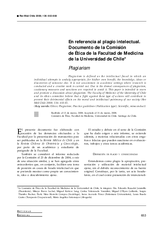 (PDF) En referencia al plagio intelectual. Documento de la Comisión de ...
