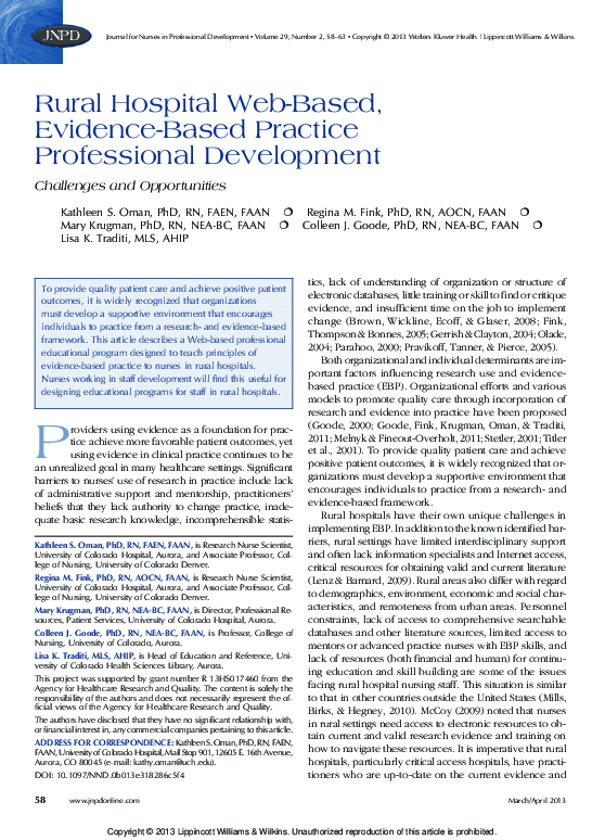 (PDF) Rural hospital web-based, evidence-based practice professional development: challenges and ...