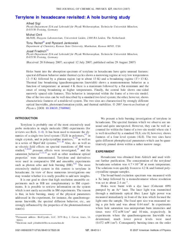 (PDF) Terrylene in hexadecane revisited: A hole burning study