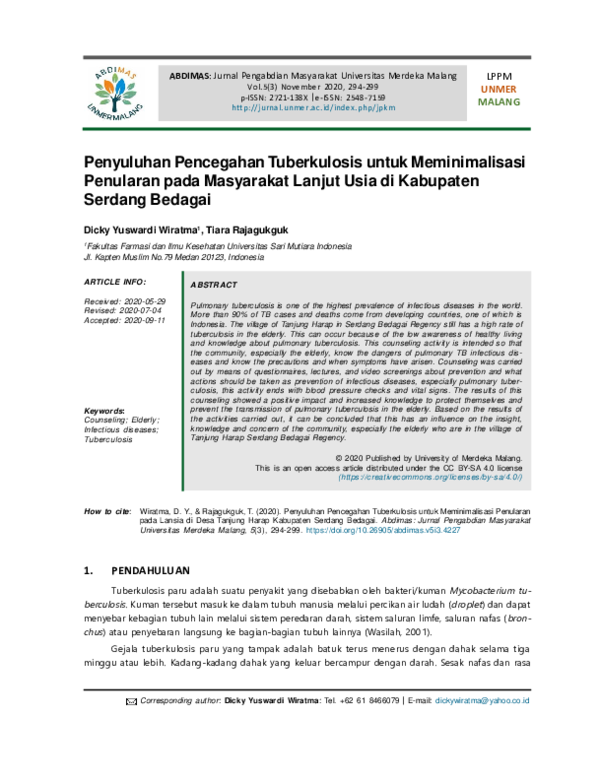 (PDF) Penyuluhan Pencegahan Tuberkulosis untuk Meminimalisasi Penularan ...