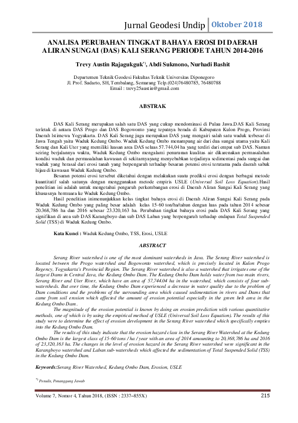 (PDF) Analisa Perubahan Tingkat Bahaya Erosi DI Daerah Aliran Sungai ...