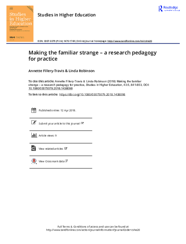 (PDF) Making the familiar strange – a research pedagogy for practice