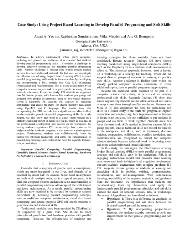 (PDF) Case Study: Using Project Based Learning to Develop Parallel Programing and Soft Skills ...