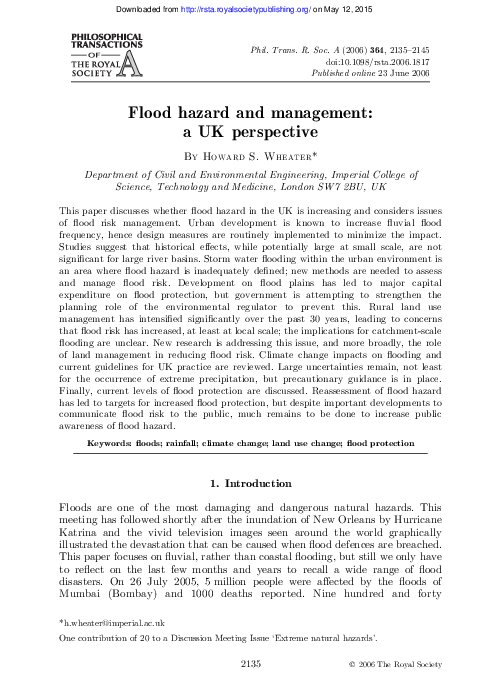 (PDF) Flood hazard and management: a UK perspective