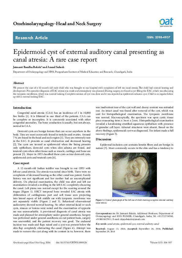 (PDF) Epidermoid cyst of external auditory canal presenting as canal ...