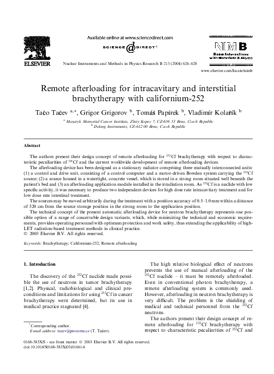 (PDF) Remote afterloading for intracavitary and interstitial ...