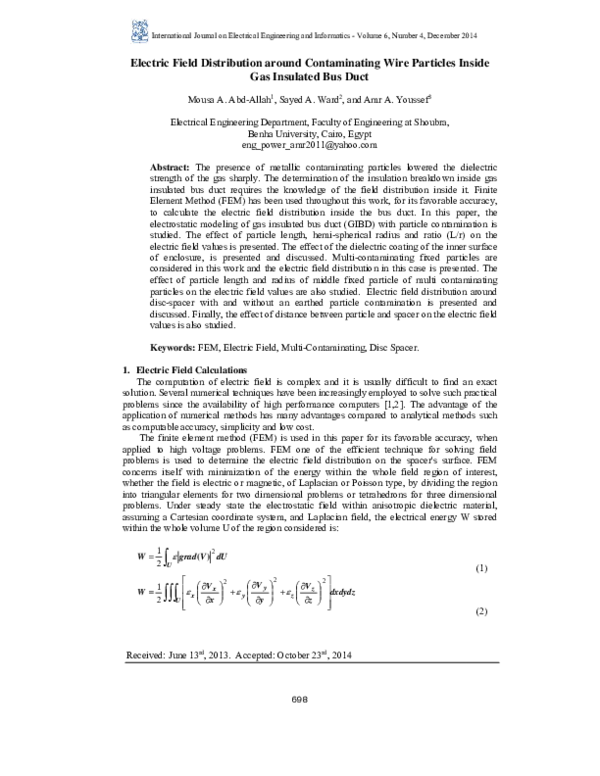 (PDF) Electric Field Distribution around Contaminating Wire Particles ...