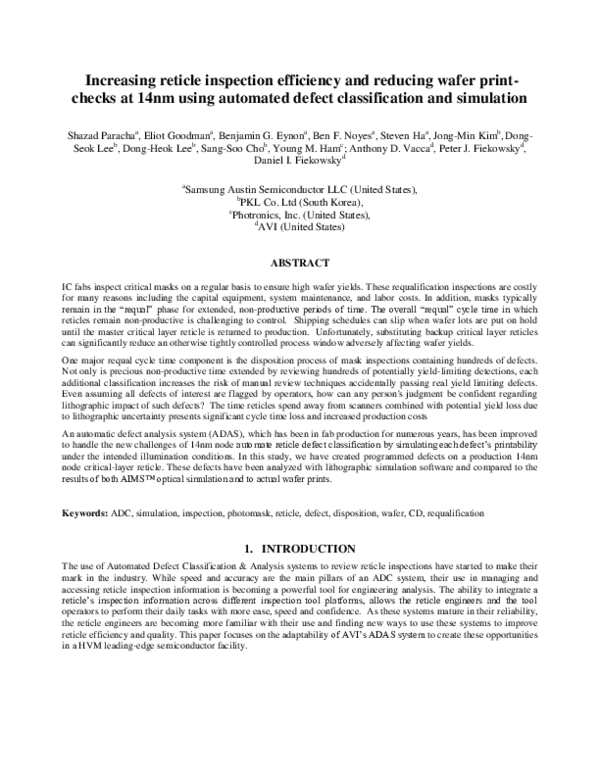 Pdf Increasing Reticle Inspection Efficiency And Reducing Wafer